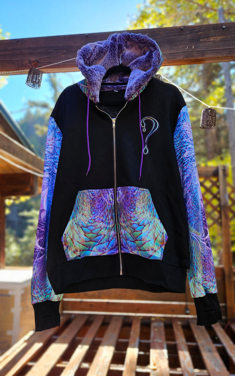 Large Saphira Dripper Zip Up Hoodie with Purple Faux Fur in the hood-C ...